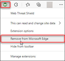 Uninstall Web Threat Shield Microsoft Edge